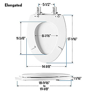 Mayfair 1847SLOW 000 Kendall Slow-Close, Removable Enameled Wood Toilet Seat That Will Never Loosen, 1 Pack ELONGATED - Premium Hinge, White