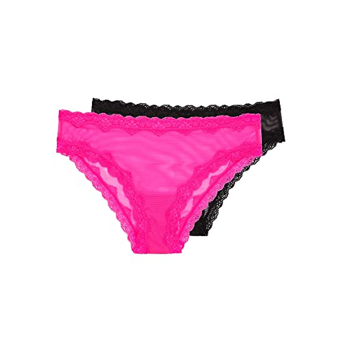 Smart & Sexy Women's Lace Trim & Mesh Panty 2 Packs Sexy Thongs & Cheeky Bikinis, Electric Pink/Black Hue, 7