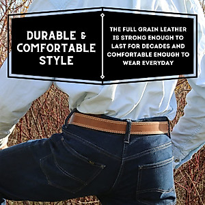 R.G. BULLCO - 1-1/2" Full Grain Ranger Leather Belt with Snaps, Solid Buckle and Double Edge Stitch - Brown - Size 44 - RGB-122