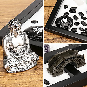 Joyeee Japanese Zen Garden for Desk with Chakra Stones, Desktop Sandbox Zen Tray Meditation Sand Garden for Peace, Holistic Healing, Zen, Deep Relaxation and Mindfulness #1