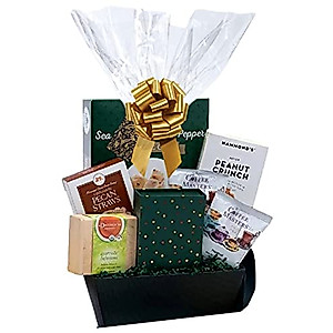 Gift Basket Making Kit, Do It Yourself, DIY Build Your Own Gift Basket, Matching Supplies, Market Tray. Cello Bag, Shredded Crinkle Paper, Ribbon Pull Bow (BLACK AND GOLD, SMALL)