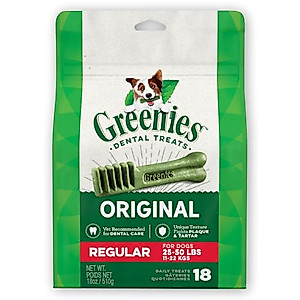 Greenies Original Regular Natural Dental Care Dog Treats, 18 oz. Pack (18 Treats)
