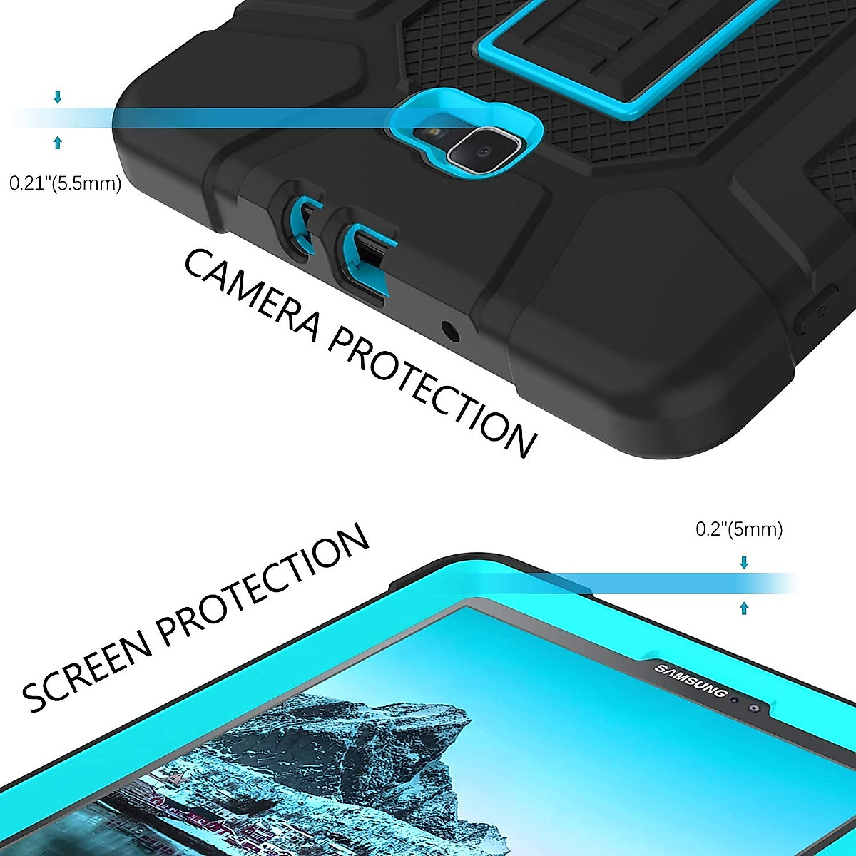 GUAGUA Protective Case for Samsung Galaxy Tab A 10.1 2016, Heavy Duty Rugged Shockproof Anti-Scratch Tablet Cover with Kickstand, Black/Blue