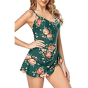 Husmeu Womens Modest One Piece Swimsuits Swimdress Slimming Swim Dress Bathing Suit for Women Tummy Control Swimwear Swimdress Floral Printed XL