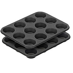 G & S Metal Products Company ProBake Set of Two Teflon Xtra Nonstick 12-Cup Muffin Pans, Dark Gray, PB230-AZ