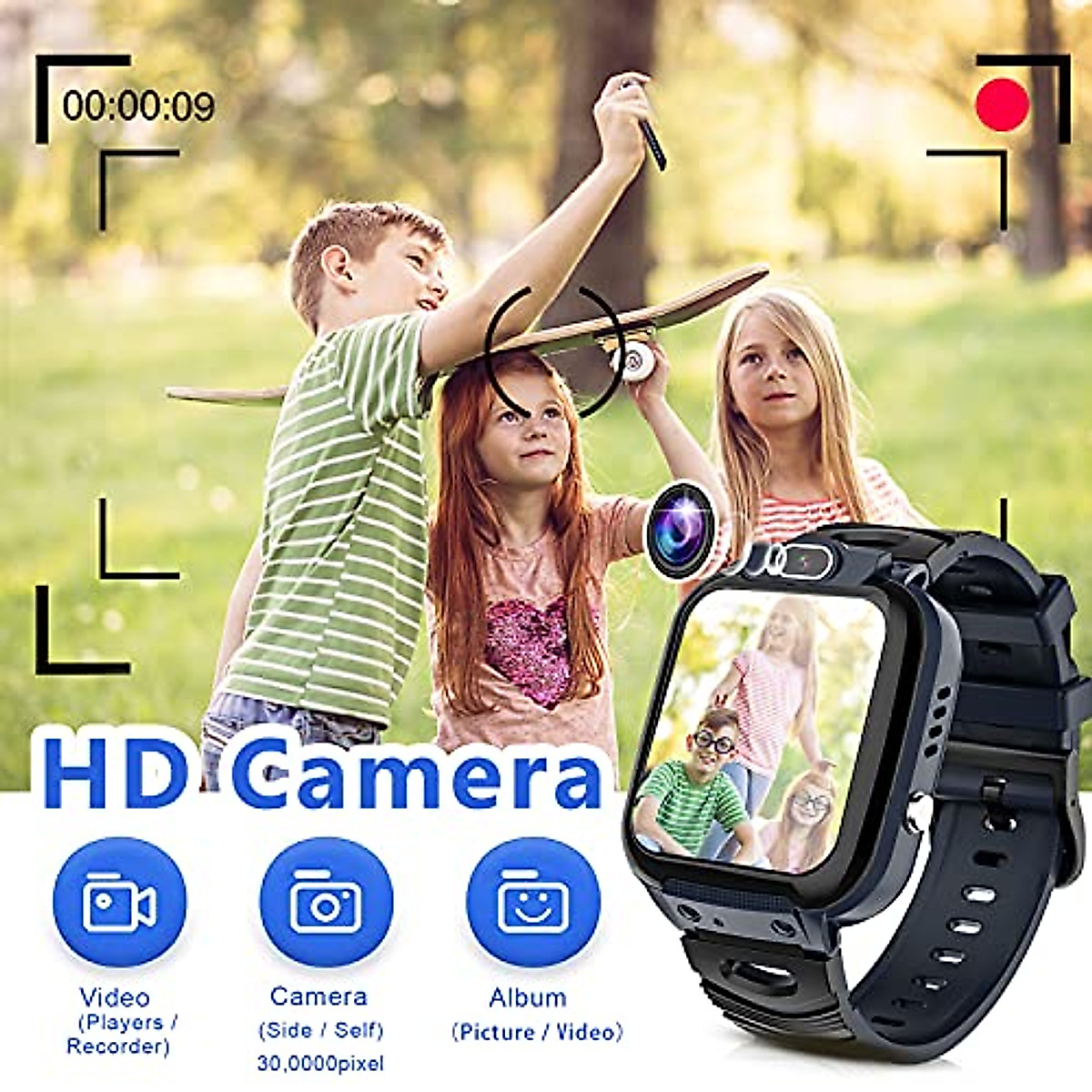 Kids Smart Watch for Boys Girls, Child Smartwatches for Kids Educational, HD Touch Screen Phone Watch Birthday Gifts for 3-14 Years Students(Black)