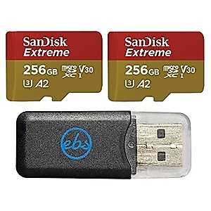 SanDisk Extreme (UHS-1 U3 / V30) A2 256GB MicroSD (2 Pack) Memory Card for GoPro Hero 9 Black Action Cam Hero9 SDXC (SDSQXA1-256G-GN6MN) Bundle with (1) Everything But Stromboli Micro SD Card Reader