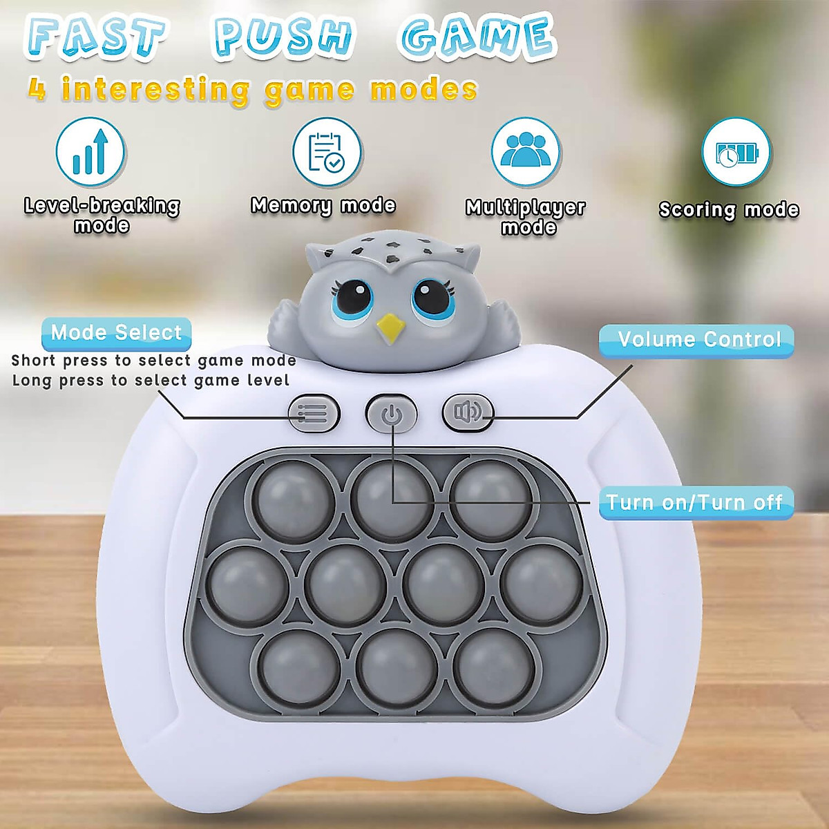 Fast Push Game, Upgraded Pop Fidget Light Up Bubble Handheld Game Toys, Electronic Quick Push Game Fidget Sensory Toys for Autistic Children, Great Birthday for Boys Girls & Teens