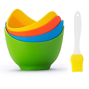 4pcs Silicone Egg Poacher Cups with BONUS Oil Brush, Nonstick Egg Poaching Cups for Air Fryer, Baking oven or Stovetop Egg Cooking, BPA Free.