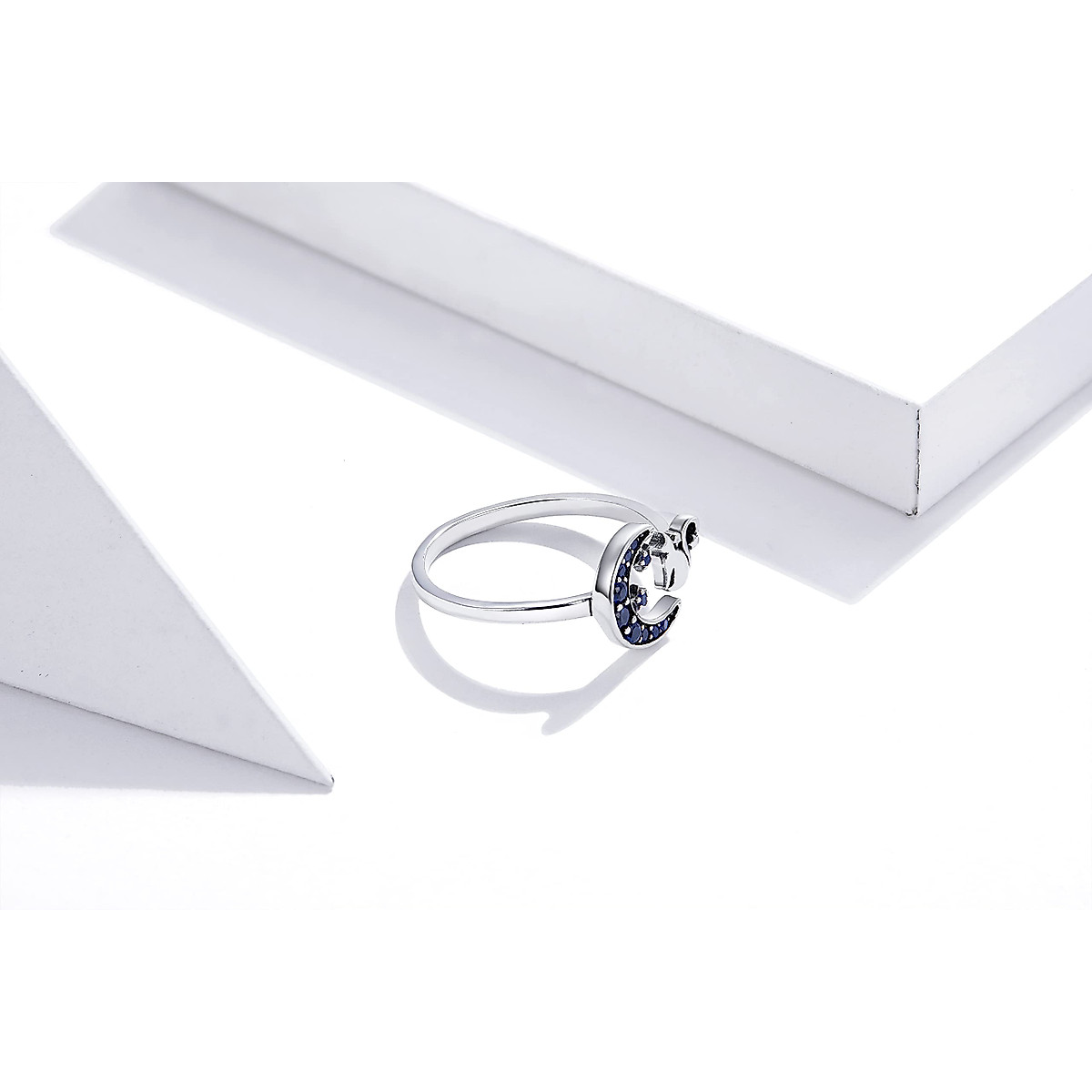 RUKYF 925 Sterling Silver Cubic Zirconia Cat Star Moon Butterfly Ring Cute Rings Adjustable Dainty Rings for Women Cat Gifts for Cat Lovers