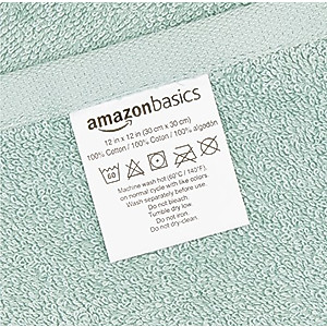 Amazon Basics Fast Drying, Extra Absorbent, Terry Cotton Washcloths - Pack of 24, Seafoam Green, 12 x 12-Inch