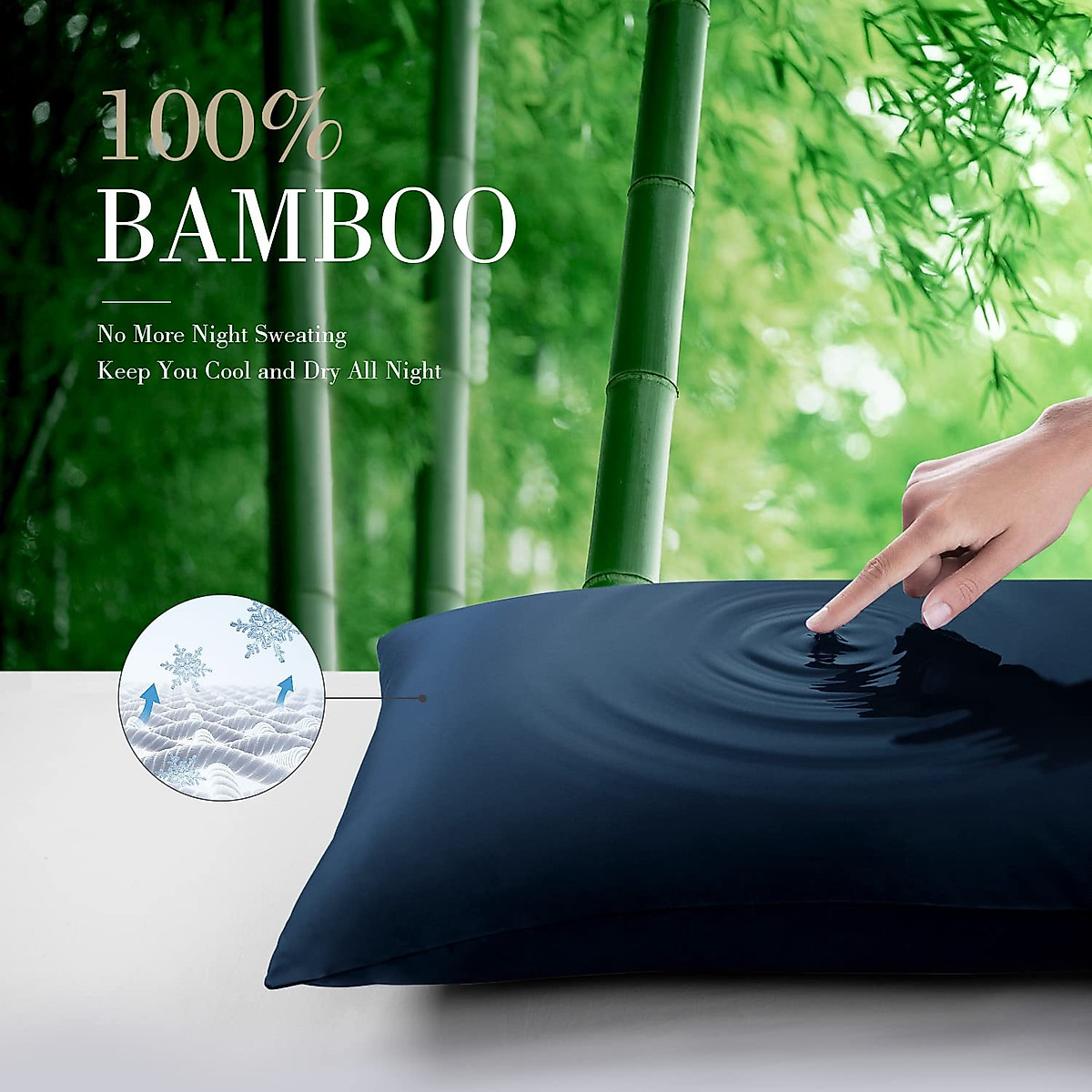 WishSmile Cooling Pillowcases Navy Blue Queen Pillow Cases Pillowcases Set of 2 Breathable Cool Silky Soft Moisture Wicking for Hot Sleepers,Hair and Skin Friendly,2 Pack,20x30 inches