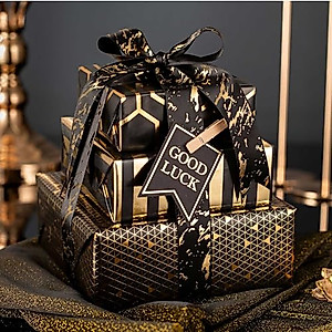 Homeral Wrapping Paper Roll Set-42.5sqft-Gold Foil Stripe, Geometric Patterns on Black Luxury Gift Wrap for Wedding, Bridal Shower, Birthday-17 x 120 inch Per Roll