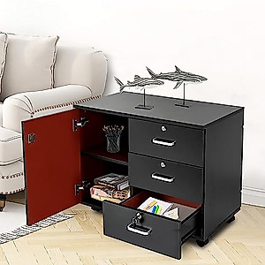 BANLICALI File Cabinet, Modern 3 Drawer Mobile File Cabinet with 2 Shelves and Wheel, Rectangular Under Desk File Cabinet for Home, Office, School Black Load 55.12lbs