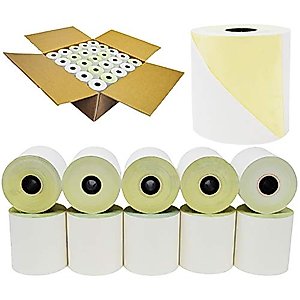BuyRegisterRolls - (Honey Comb Core) Two Ply Carbonless Rolls 3" X 90 Feet, White/Yellow (50 Rolls - 1 Case) Kitchen Printer Paper Rolls Required Printer Ribbon Sp700 or ERC 30/34/38