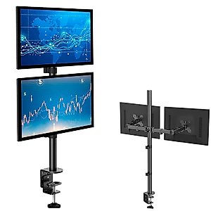 HUANUO Dual Monitor Stand - Vertical Stack Screen, Dual Monitor Stand, Extra Tall 32” Pole Monitor Desk Mount