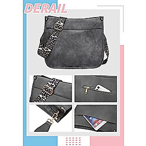 Crossbody Bags Purses Women Vegan Leather Leopard Guitar Strap Shoulder Bucket Handbags Designer Top Zipped Pockets Hobo Bags Gray