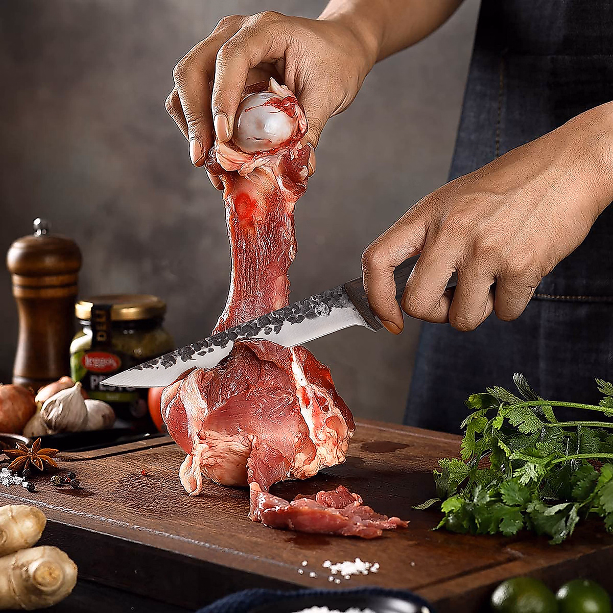 ZENG JIA DAO Full Tang Boning Knife Fillet Knife with Sheath, for deboning, meat cutting and slicing，6 inch Razor Sharp Meat Cleaver Butcher Knife