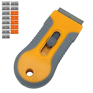 Razor Blade Scraper Tool with 10 Stainless Steel Blades +5pcs Plastic Blades, Window Glass Scraper, Cleaning Scraper for Oven, Wall, Stove Top, Glass Cooktop, Sticker