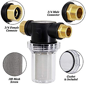 Twinkle Star Sediment Filter Attachment Line Water Hose Filter with 100 Mesh and 40 Mesh Screen, 2Pcs O-Ring, Garden Hose Filter Pressure Washer Inlet for RV Camping Car Wash Water Hose