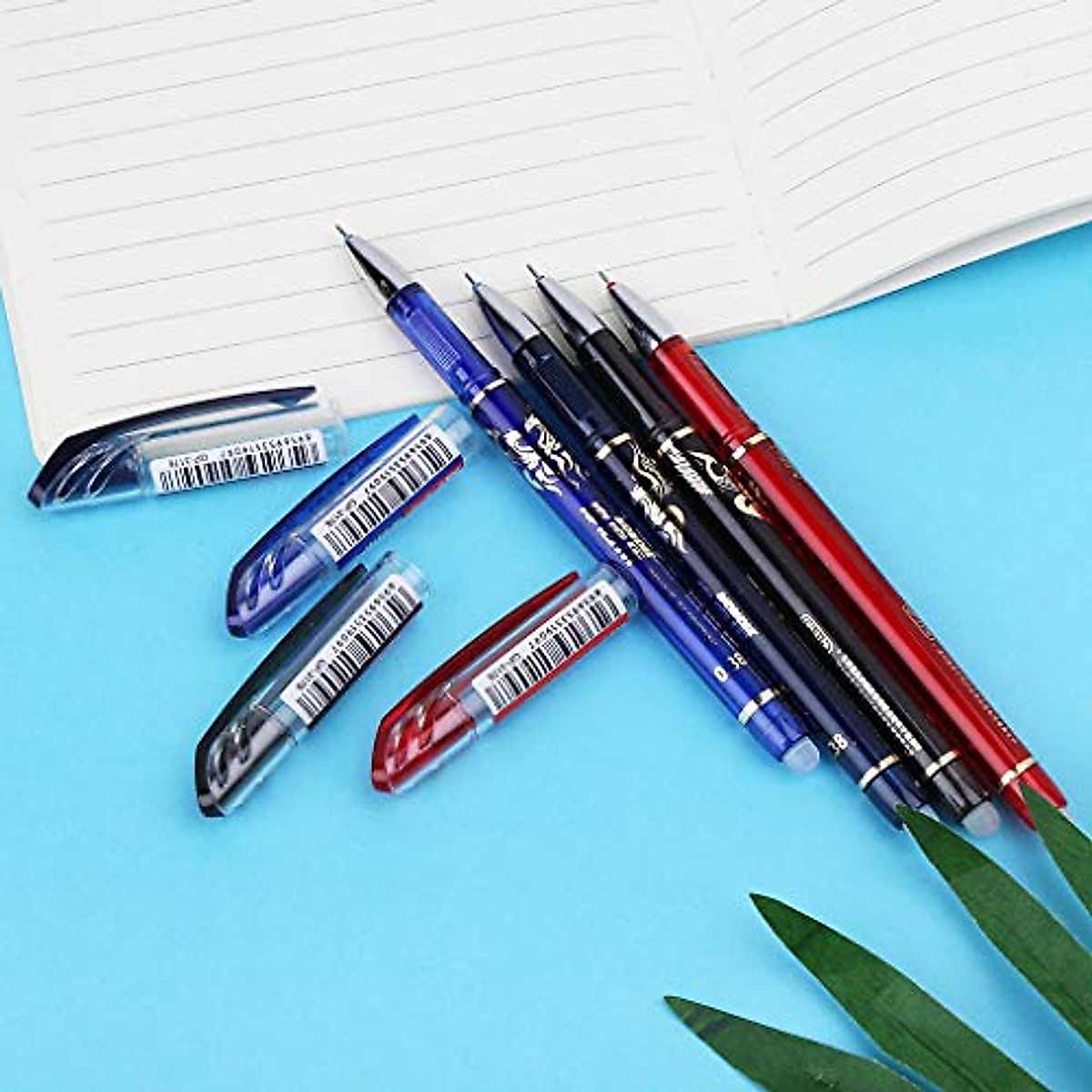 angwang 0.38mm Erasable Gel Pen with Blue Red Black Refills School Office Stationery Ink-Blue Colour