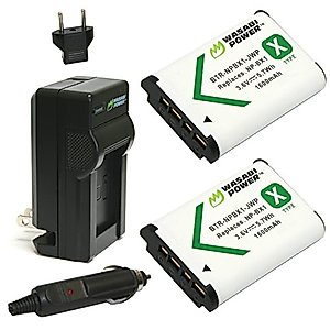 Wasabi Power NP-BX1 Battery (2-Pack) and Charger for Sony NP-BX1/M8, Cyber-Shot DSC-HX80, HX90V, HX95, HX99, HX350, RX1, RX1R II, RX100 (II/III/IV/V/VA/VI/VII), FDR-X3000, HDR-AS50, AS300, ZV-1, etc., black (KIT-BTR-NPBX1-LCH-NPBX1-01)