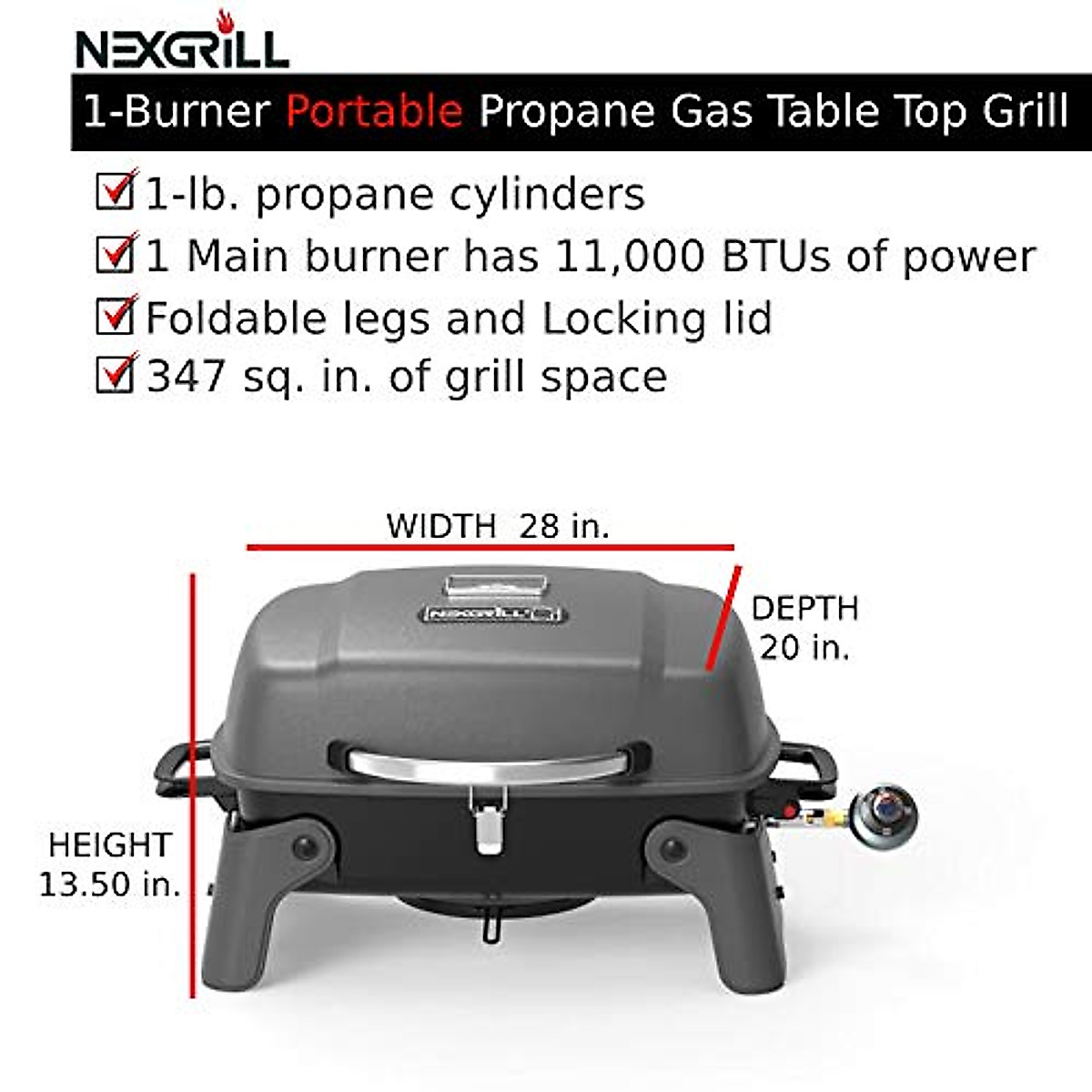 Nexgrill 1-Burner Portable Propane Gas Table Top Grill in Black