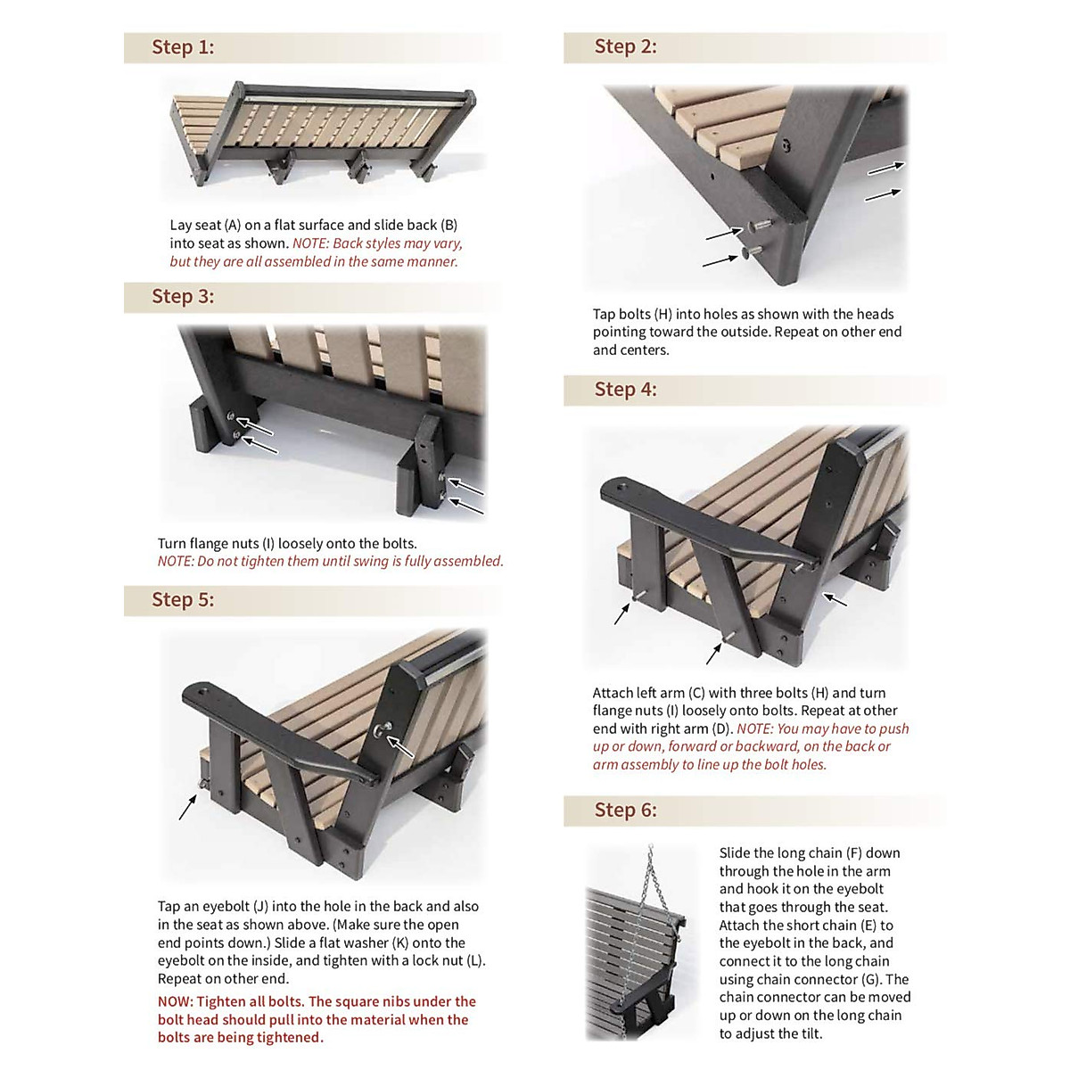 ECOMMERSIFY INC Poly Lumber Mission Porch Swing Everlasting PolyTuf HDPE- Amish Crafted - Made in USA - Solid Color (4FT, White)