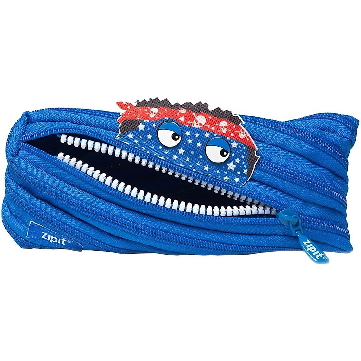 ZIPIT Monstar Pencil Case for Boys, Holds Up to 30 Pens, Machine Washable, Made of One Long Zipper! (Blue)