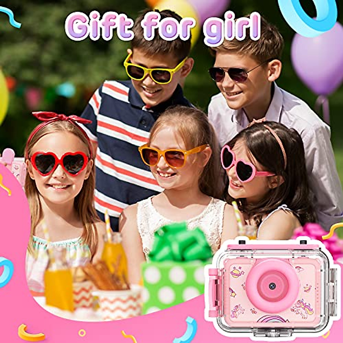 Ziegoal Kids Waterproof Camera Unicorn Christmas Birthday Gifts for Girls Age 3-12 HD Video Children Digital Underwater Toddler Selfie Camera Toys for 4 5 6 7 8 9 10 Year Old Girls with 32G SD Card