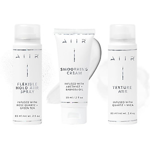 AIIR Professional Travel Size Haircare Bundle - Texture Spray, Smoothing Cream, Flexible Hold Hairspray & Travel Bag, Vegan Hair Care Infused with Crystals, Clean Beauty