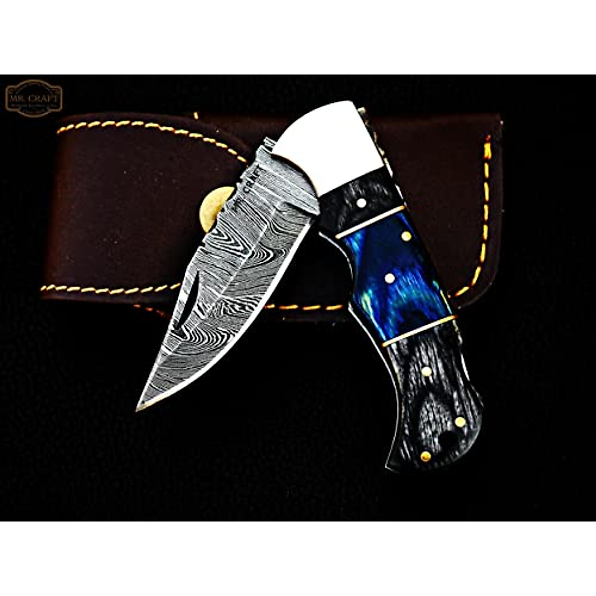 Personalized & Customized Word "A" Damascus pocket knife folding hunting knives 6.5" back lock with leather sheath Damascus blade knife - folding camping pocket knife - small folding knife - handmade gift knife - folding knives - sharpest pocket knife - h