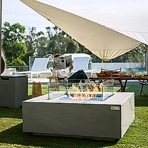 Capertee Concrete Fire Pit 40" x 40" Outdoor Patio Firepit Includes Fire Glass Modern Fire Pits & Outdoor Fireplaces for Garden, Deck, Indoor & Outdoor Heating