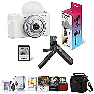 Sony ZV-1F Vlogging Camera, Black White with ACCVC1 Vlogger Accessory Kit, Corel Mac Software Kit, Shoulder Bag, Cleaning Kit