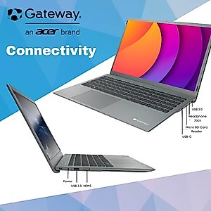 Gateway 15.6" FHD Ultra Slim Budget Notebook, Intel Pentium Processor (4-Core, up to 3.1 GHz), 4GB RAM, 128GB Storage, Precision Touchpad, HDMI, Windows 10S, Microsoft 365 1 Year, Charcoal Black
