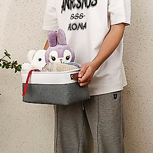 Storage Baskets[1 Pack], Foldable Fabric Storage Bins with Handles for Cupboards, Wardrobe, Shelves, Bathroom, Clothes, Toys, Towel (11.8 x 7.8 x 5.9 inches, White/Grey)