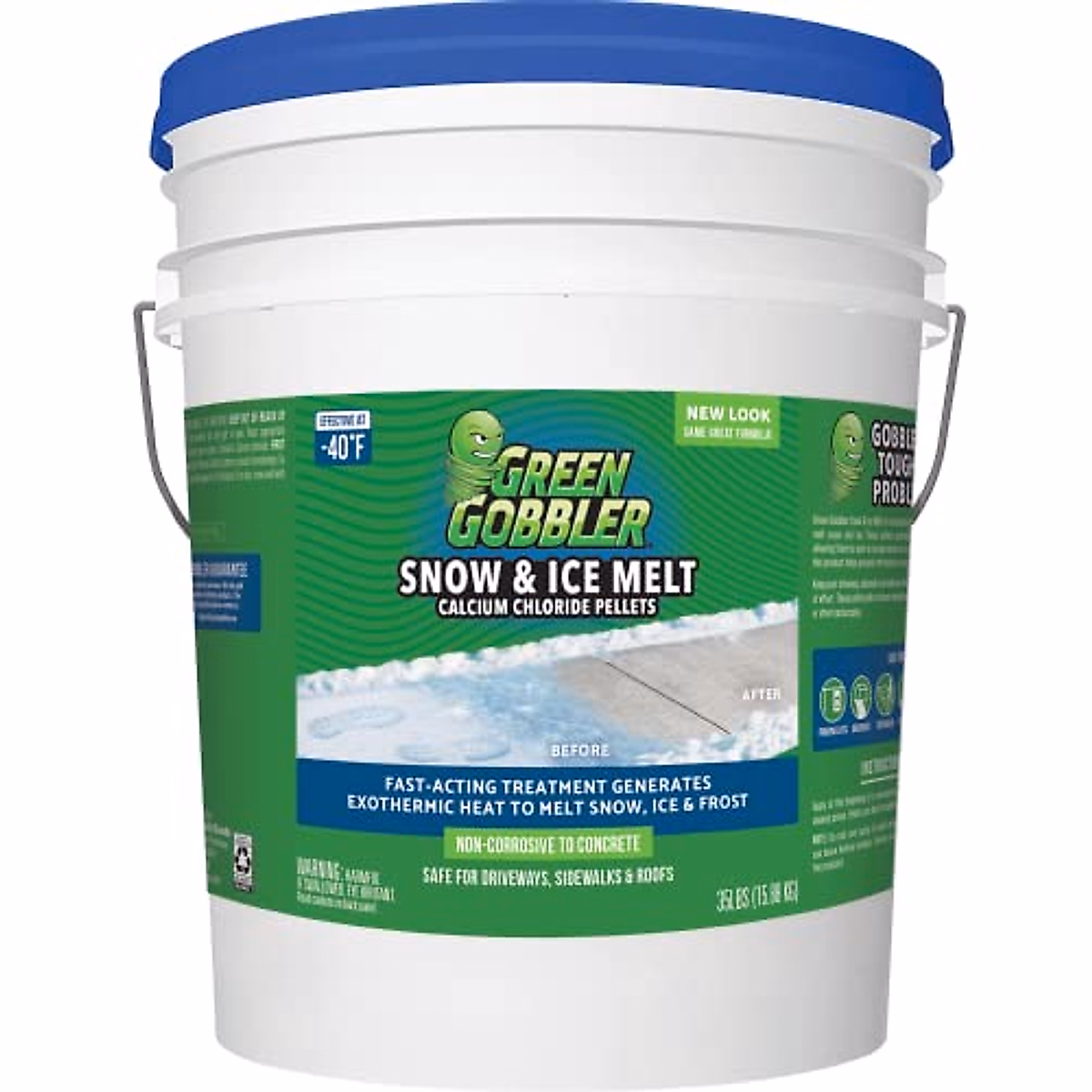 Green Gobbler 93% Pure Calcium Chloride Snow & Ice Melt Pellets | Effective at -40° | 35 lb Pail | Concrete Safe Ice Melt