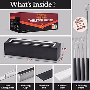Houswise Tabletop Fire Pit - Concrete Outdoor & Indoor Fire Pit Tabletop, Smores Maker Kit, Table Top Firepit, Small Portable Mini Indoor Fireplace