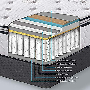 Jacia House King Mattress 11.4 Inches Pillow Top Pocket Spring Hybrid Mattress, Memory Foam Innerspring Firm Mattress -Bed in a Bag-King Mattress