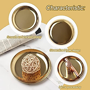 wexpw 2 Pack Gold Jewelry Dish Plate 4inch Stainless Steel Small Gold Decorative Jewelry Tray Golden Tray Round Metal Tray Gold Small Vanity Tray Tea Tray Fruit Trays