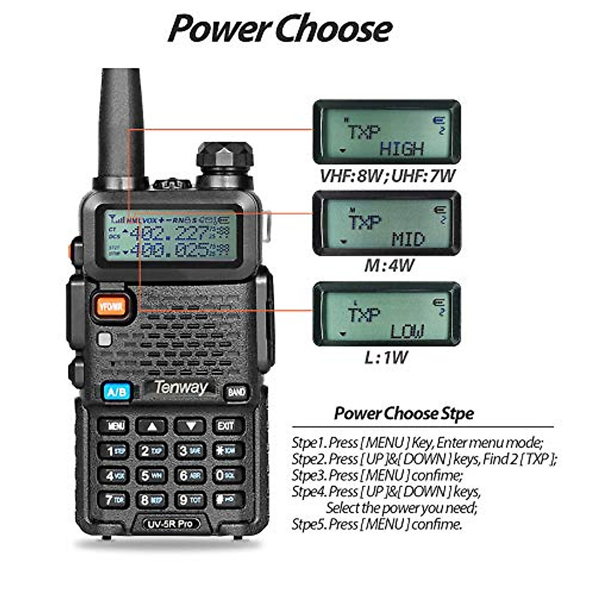 Ham Radio Walkie Talkie UV-5R Pro Dual Band Two Way Radio with one More 3800mAh Battery and Handheld Speaker Mic and Antenna and USB Programming Cable