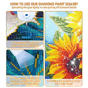 Diamond Painting Sealer 120 ML/4 OZ with Silicone Brush, 5D Diamond Art Sealer Permanent Hold Shine Effect for Protect Diamond Painting and Puzzle, Non-Toxic Glue Used by Adult and Children Safely