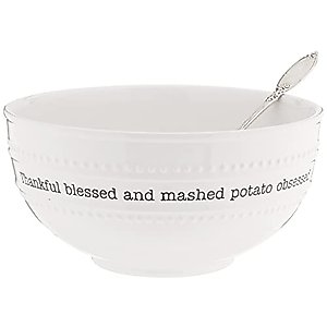 Mud Pie Farmhouse Mashed Potato Serving Bowl and Spoon Set, White