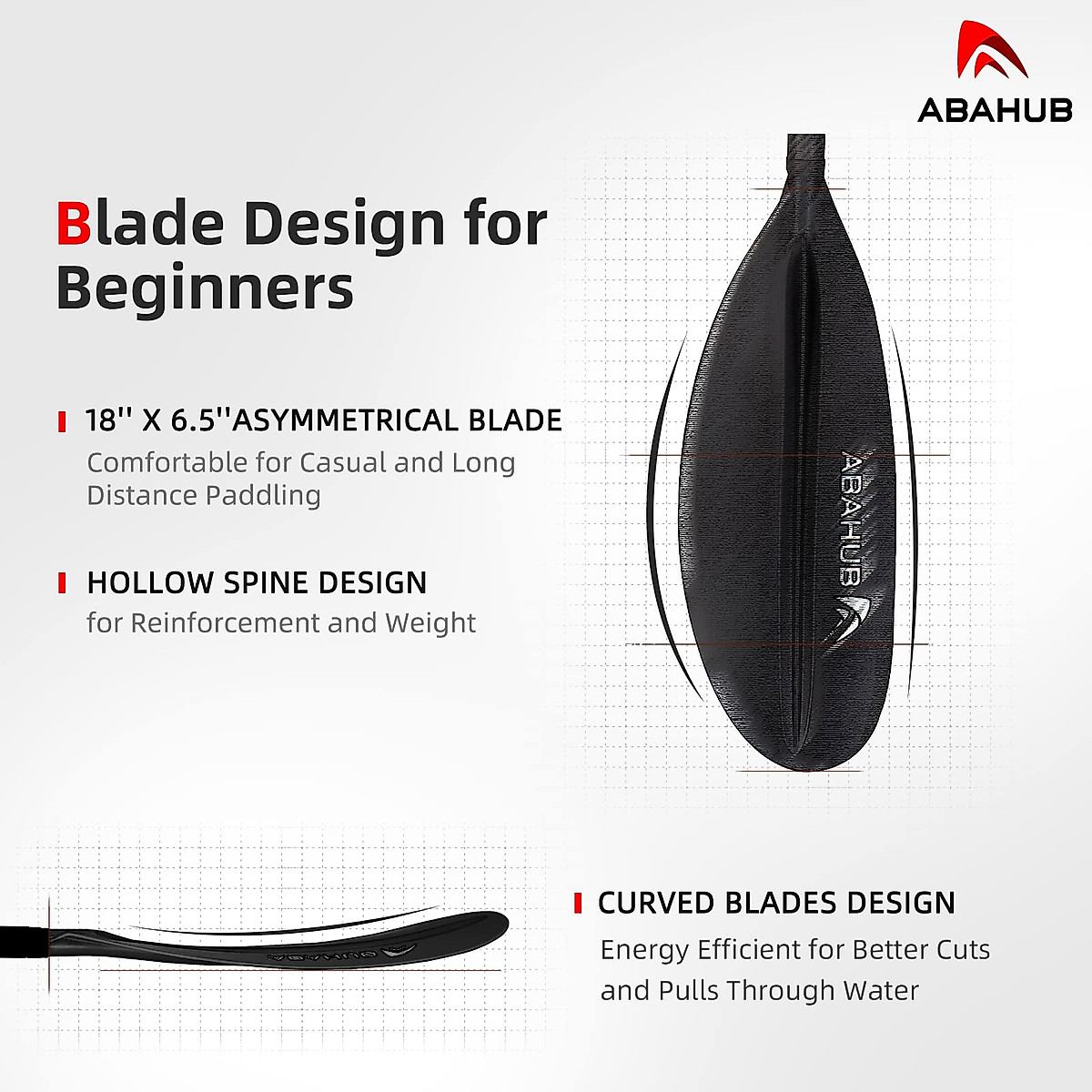 Abahub 1 x Carbon Kayak Paddles, 90.5 Inches Kayaking Oars for Boating, Canoeing with Extra Paddle Leash, Carbon Fiber Shaft Black Plastic Blades