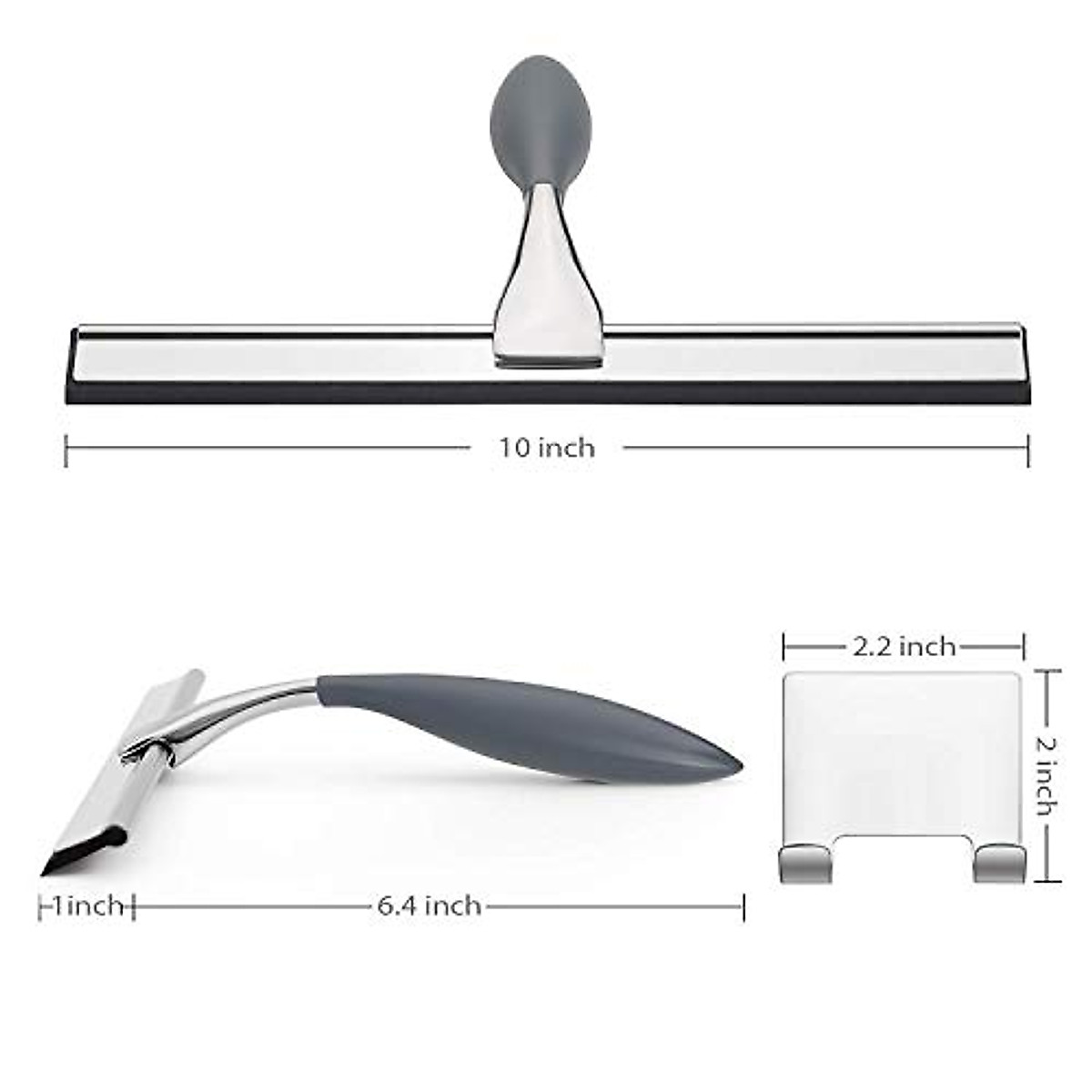 Bundle Set of Adhesive Bathroom Shower Shelf and Stainless Steel Shower Squeege 10 Inches