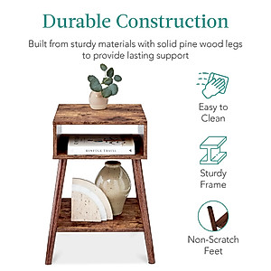 Best Choice Products Mid-Century Modern End Table Set of 2, Side Accent Furniture for Living Room, Den, Sitting Room, Space Saving w/Cubby Storage, Lower Shelf, Pine Wood Legs - Brown