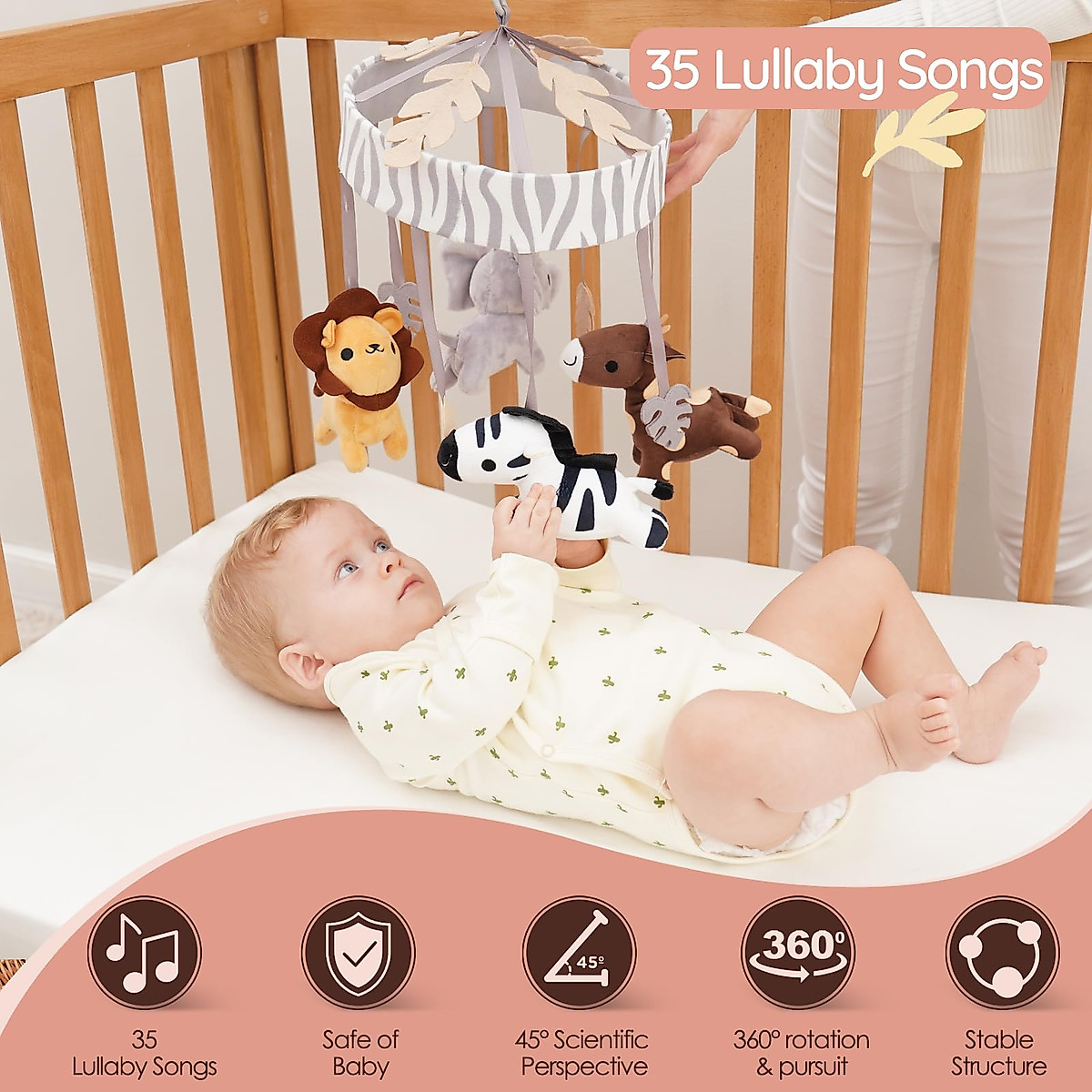 Baby Mobile for Crib,ACRABROS Crib Mobile for Boys Girls,35 Lullabies Digital Musical Box,Woodland Nursery Decor Toys,Jungle Animals