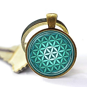 KWYUT Flower of Life Keychain Teal Green Aqua Spiritual Keychain Jewelry Inspirational Keychain Sacred Geometry Meditation Jewelry
