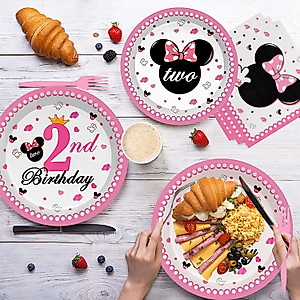 Mouse Birthday Party Supplies-96pcs Twodles Birthday Decorations girl Mouse Party Favors Pink Mouse Plates and Napkins Forks for Minnie Mouse Themed 2nd Birthday Party Decoration supplies