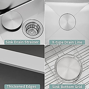 LQS Bar Sink, Bar Sink Undermount 15” x 17”, Stainless Steel Bar Sink, 16 Gauge Small RV Kitchen Sink, Outdoor Wet Bar Sink with Sink Grid and Sink Drain Strainer